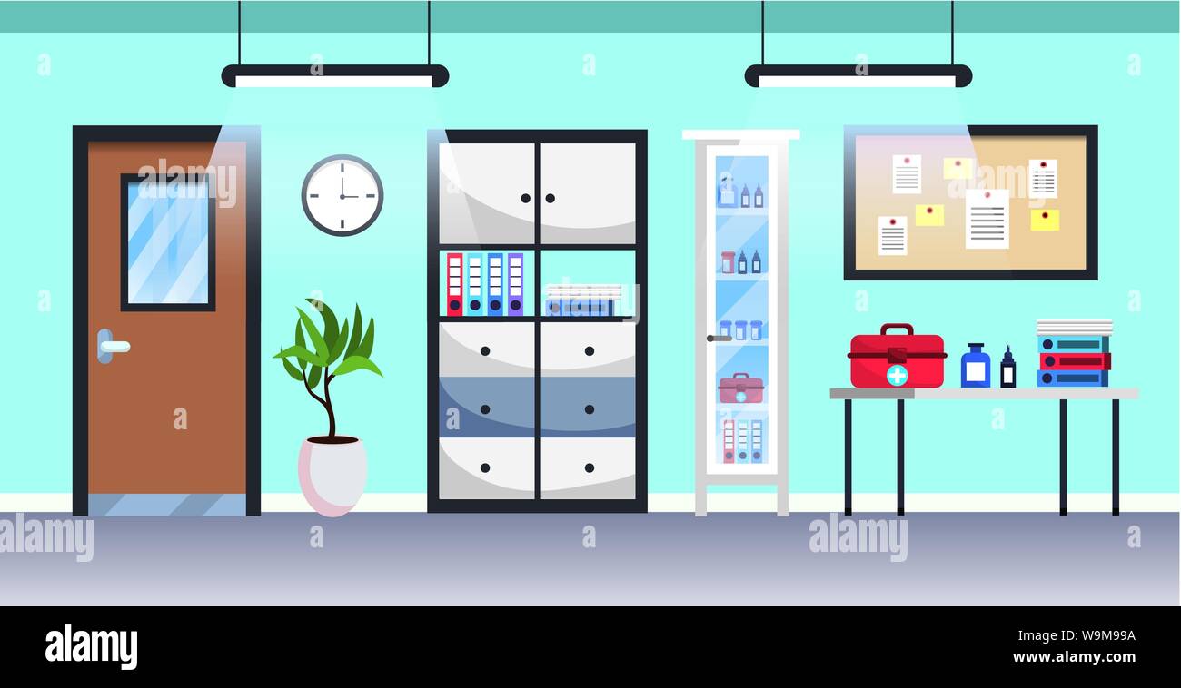 professional hospital room with first aid medicine vector illustration ...