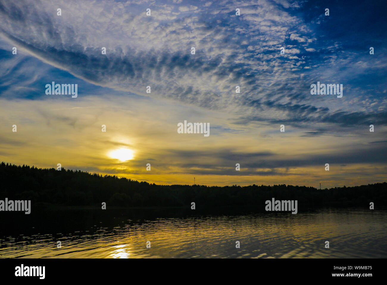 Sunset river water reflection landscape. River sunset reflection ...