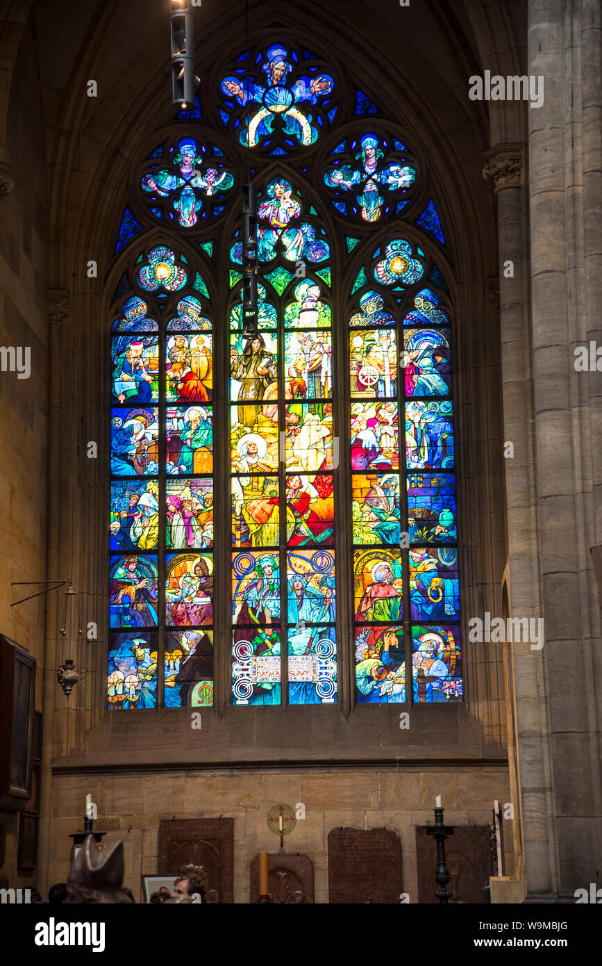 The beautiful Stained glass windows of the Cathedral of St Vitus in ...