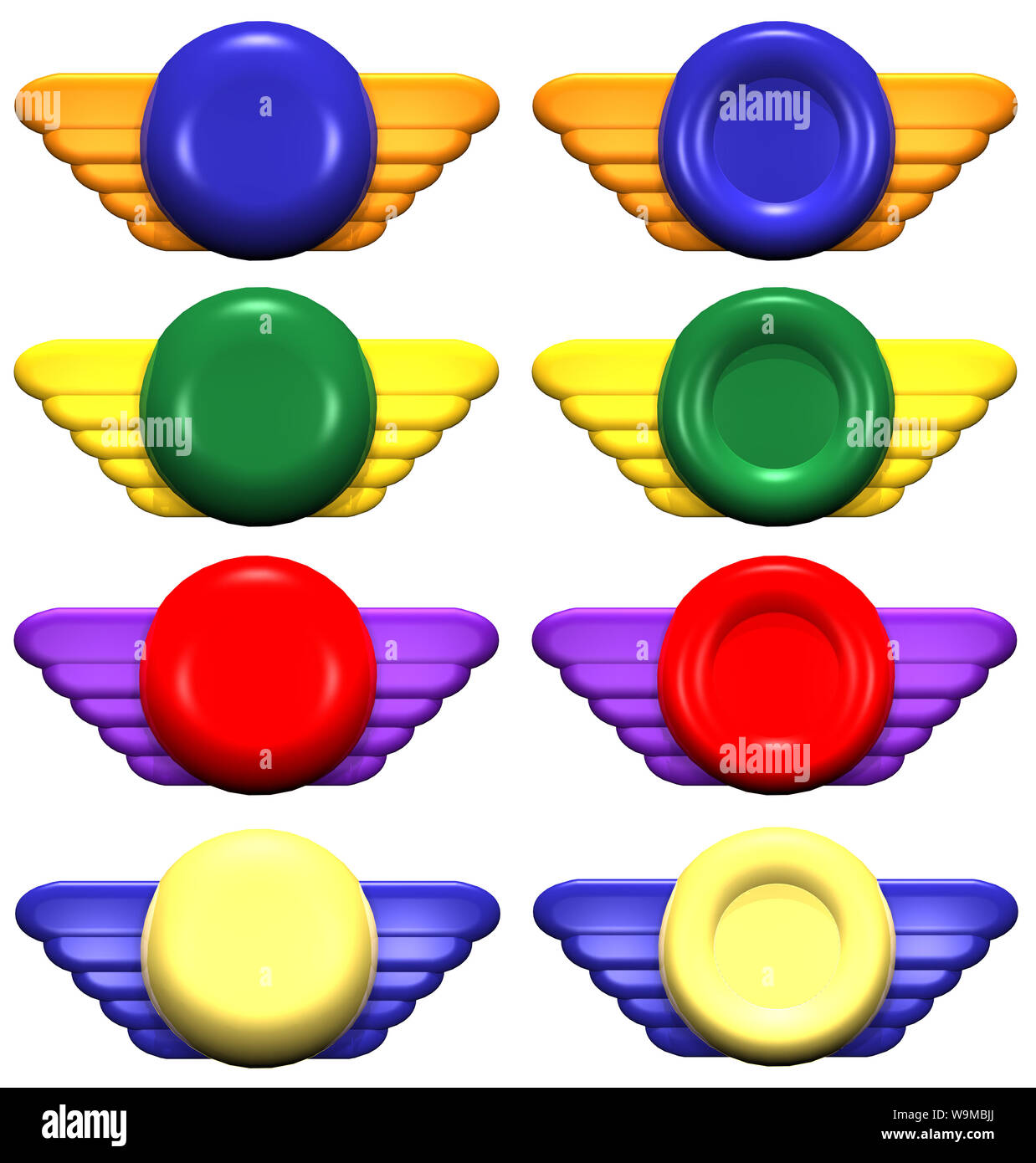 Three D wing buttons in assorted colors Stock Photo - Alamy