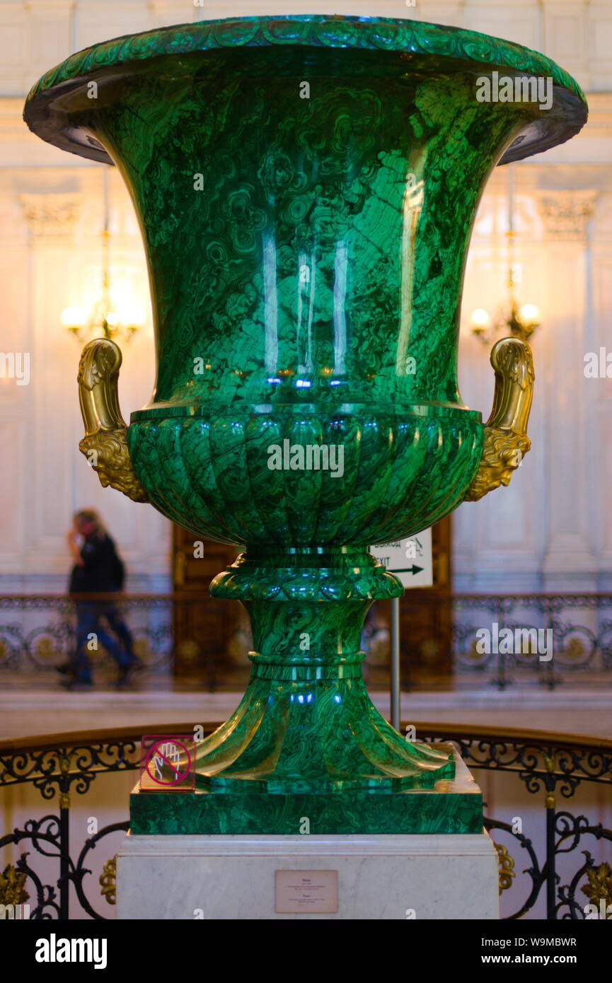 Russian malachite vase with bronze details in the Grand Palace ...