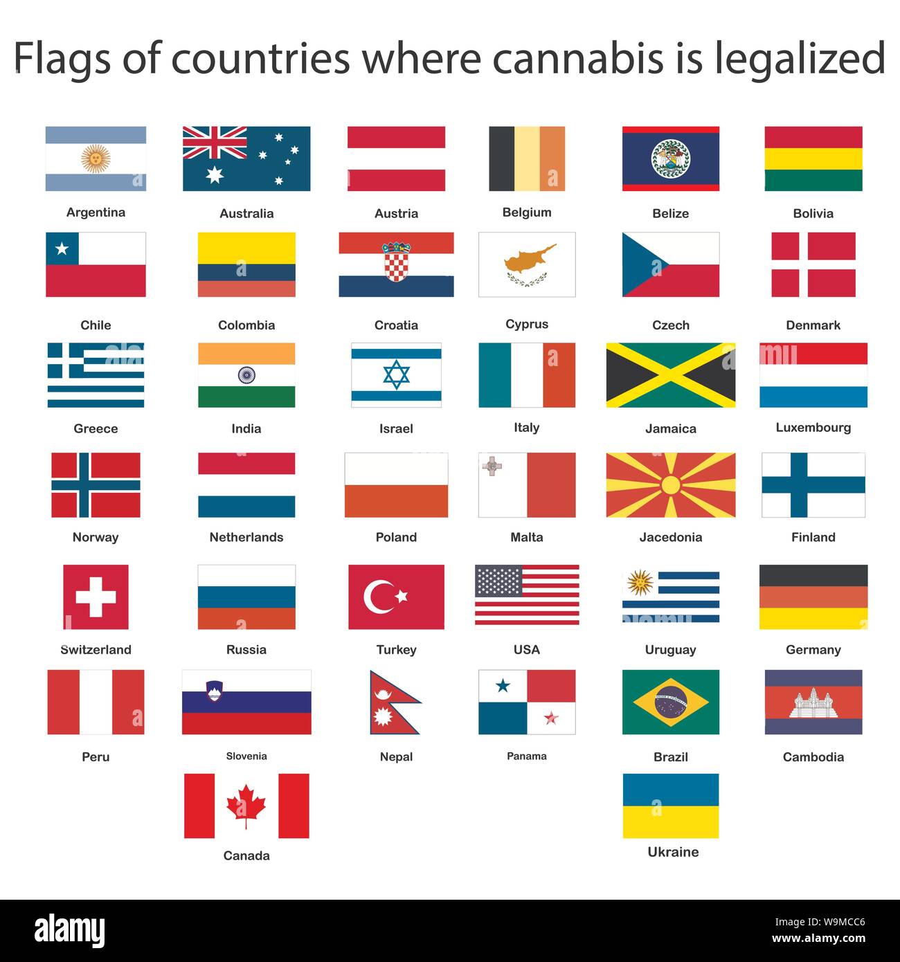 A set of flags of countries where marijuana is legalized, cannabis ...