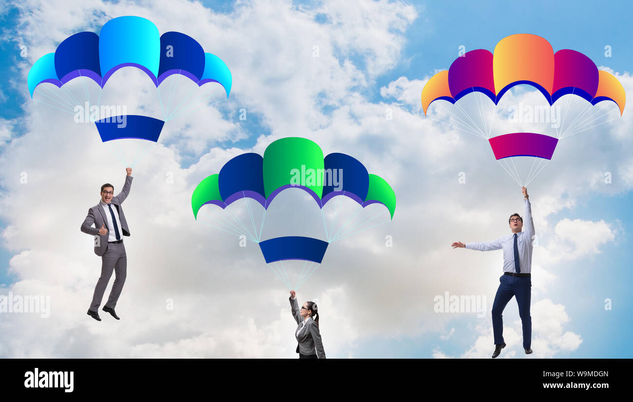 The business people falling down on parachutes Stock Photo - Alamy