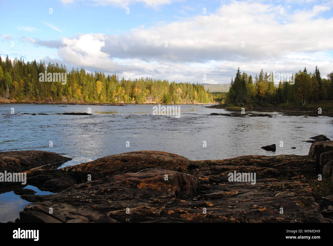 Stunning blue River with rocks and forest Stock Photo - Alamy