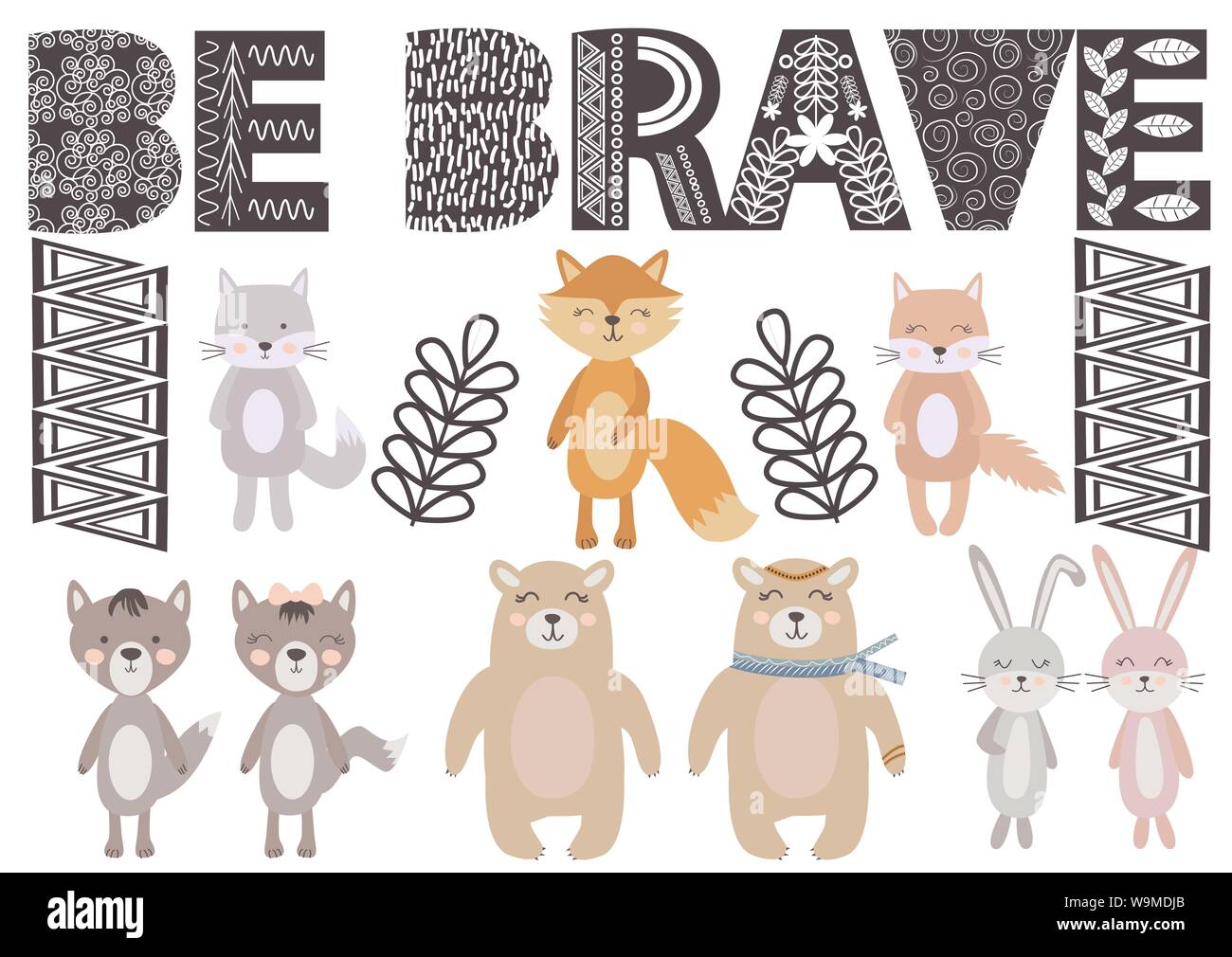 Cute Scandinavian Style Animals and Design Elements. A set of animals ...