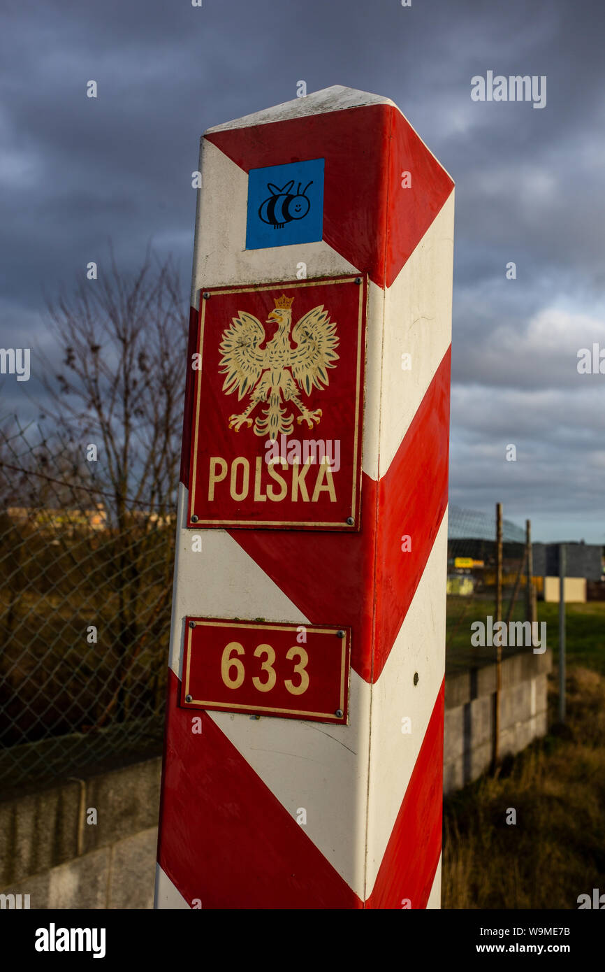 boundary stone at the border crossing to Poland Stock Photo - Alamy