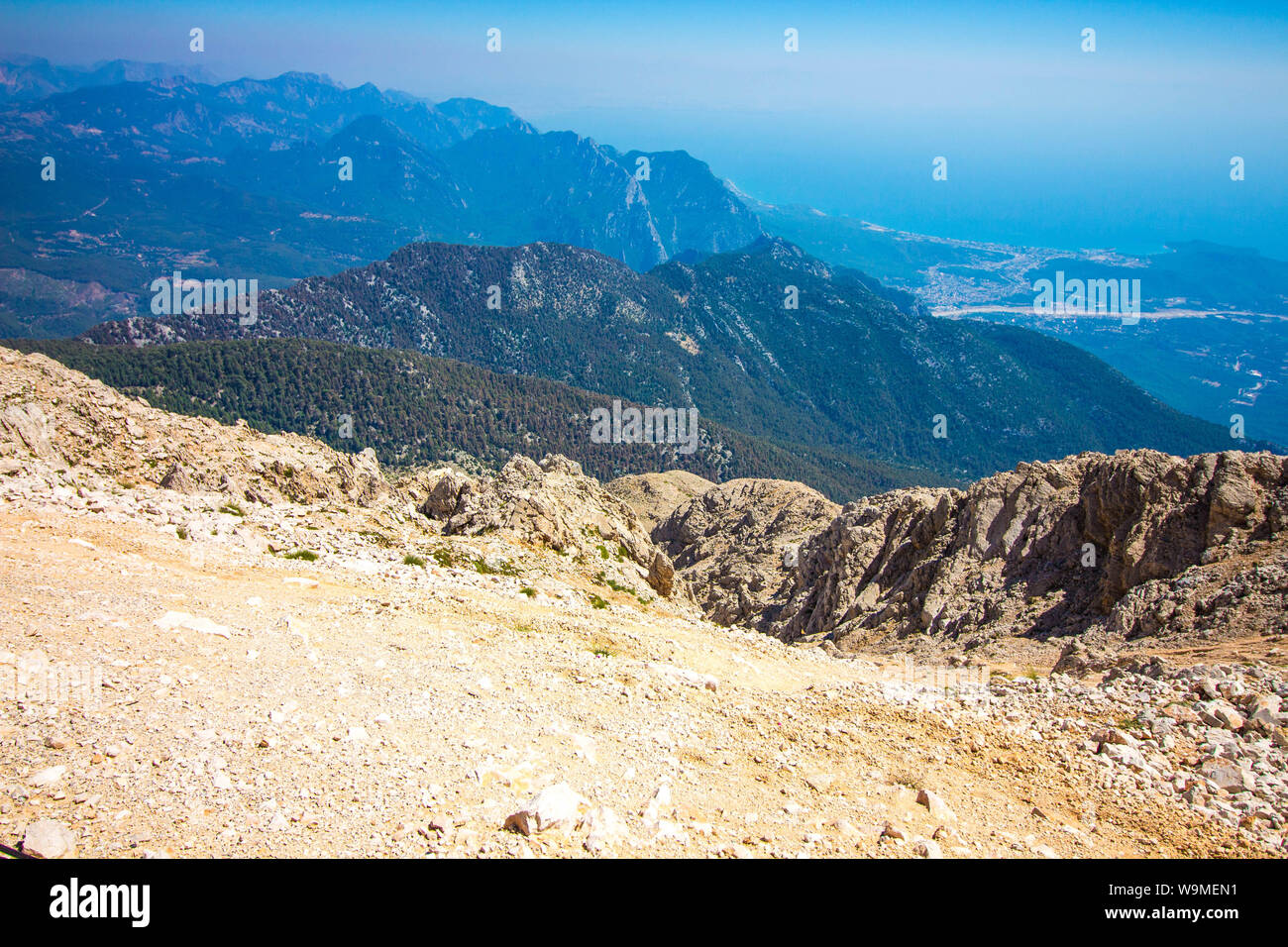 Beautiful mountain landscape from the top of Tahtalı. From a height a ...