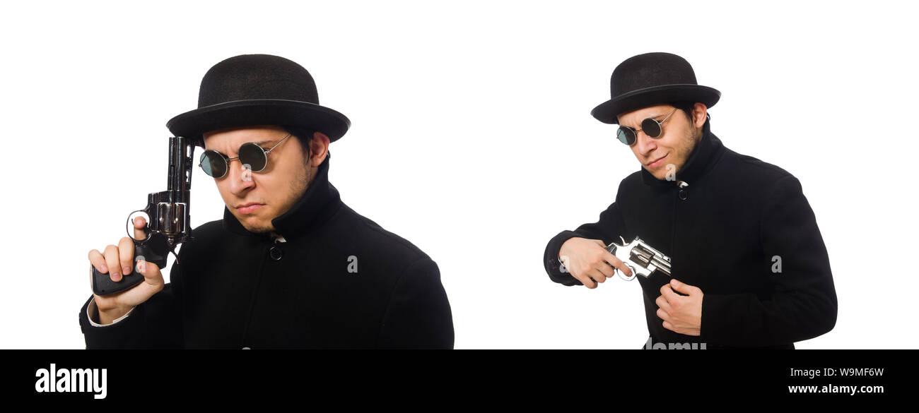 The young man with gun isolated on white Stock Photo - Alamy