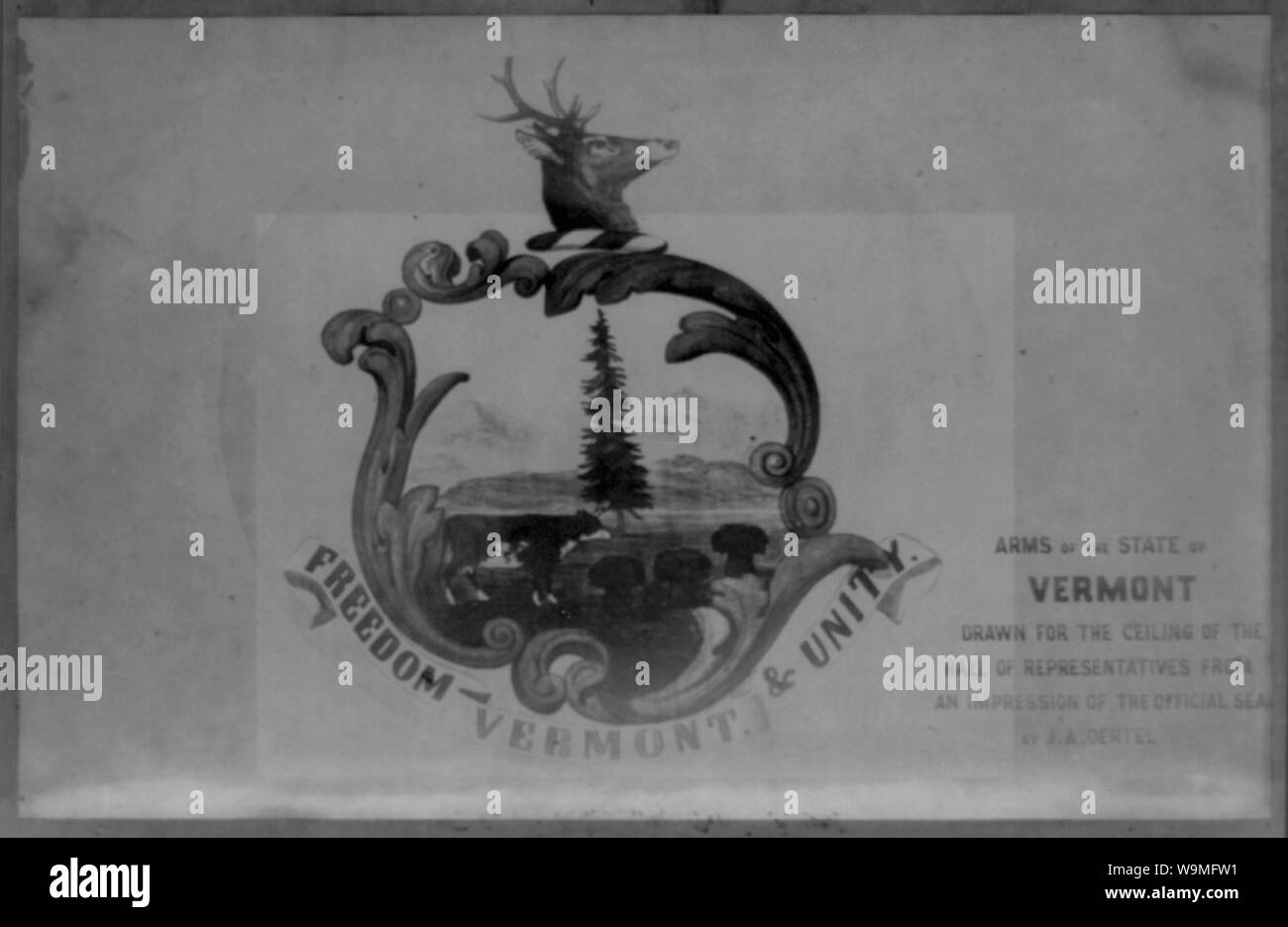 Arms of the State of Vermont, drawn for the ceiling of the Hall of ...