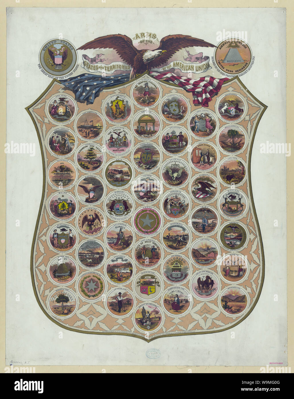 Arms of the states and territories of the American union Stock Photo ...