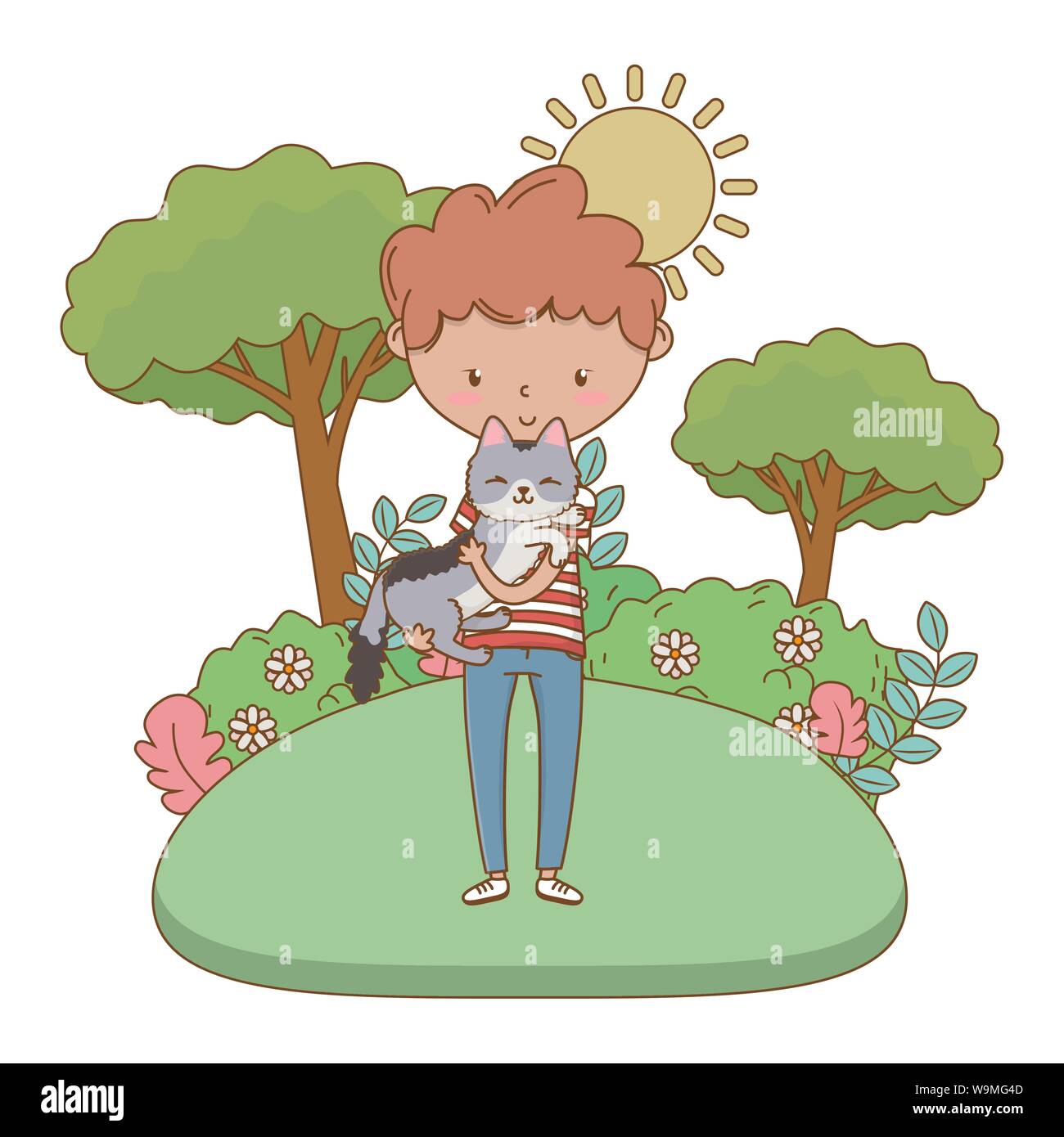 Boy with cat cartoon design, Mascot pet animal domestic cute life ...