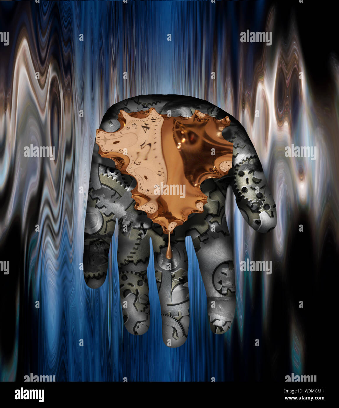 Human hand. Machine with Clock Stock Photo - Alamy