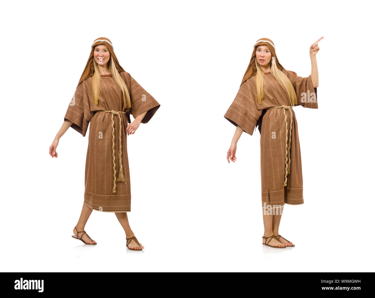 The woman wearing medieval arab clothing on white Stock Photo - Alamy
