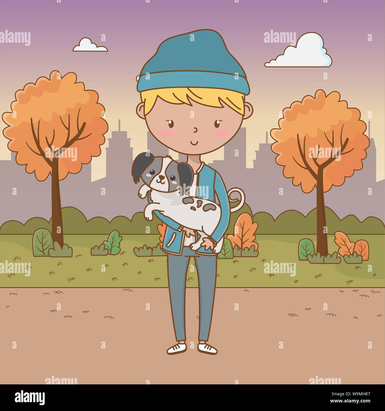 Boy with dog cartoon design, Mascot pet animal nature cute and puppy ...