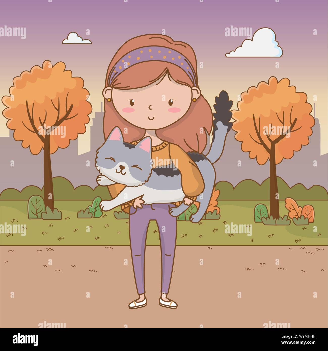 Girl with cat cartoon design, Mascot pet animal domestic cute life ...