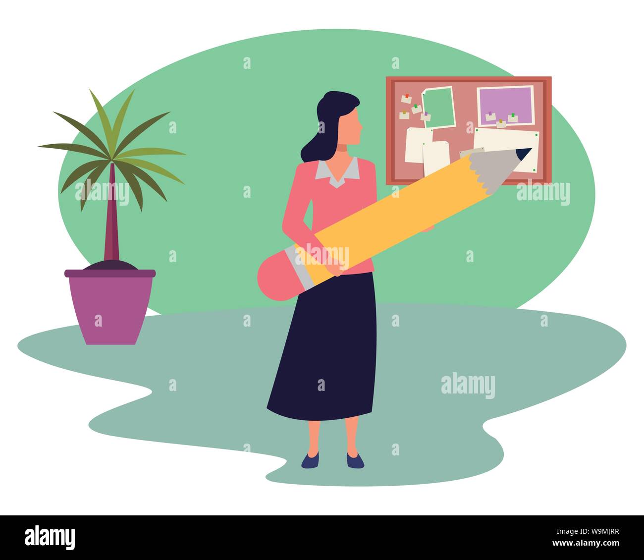Executive businesswoman holding big pencil Stock Vector Image & Art - Alamy