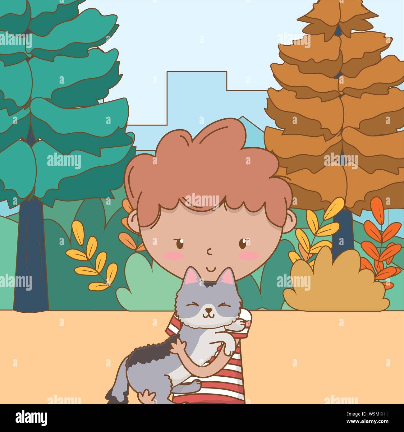 Boy with cat cartoon design, Mascot pet animal domestic cute life ...