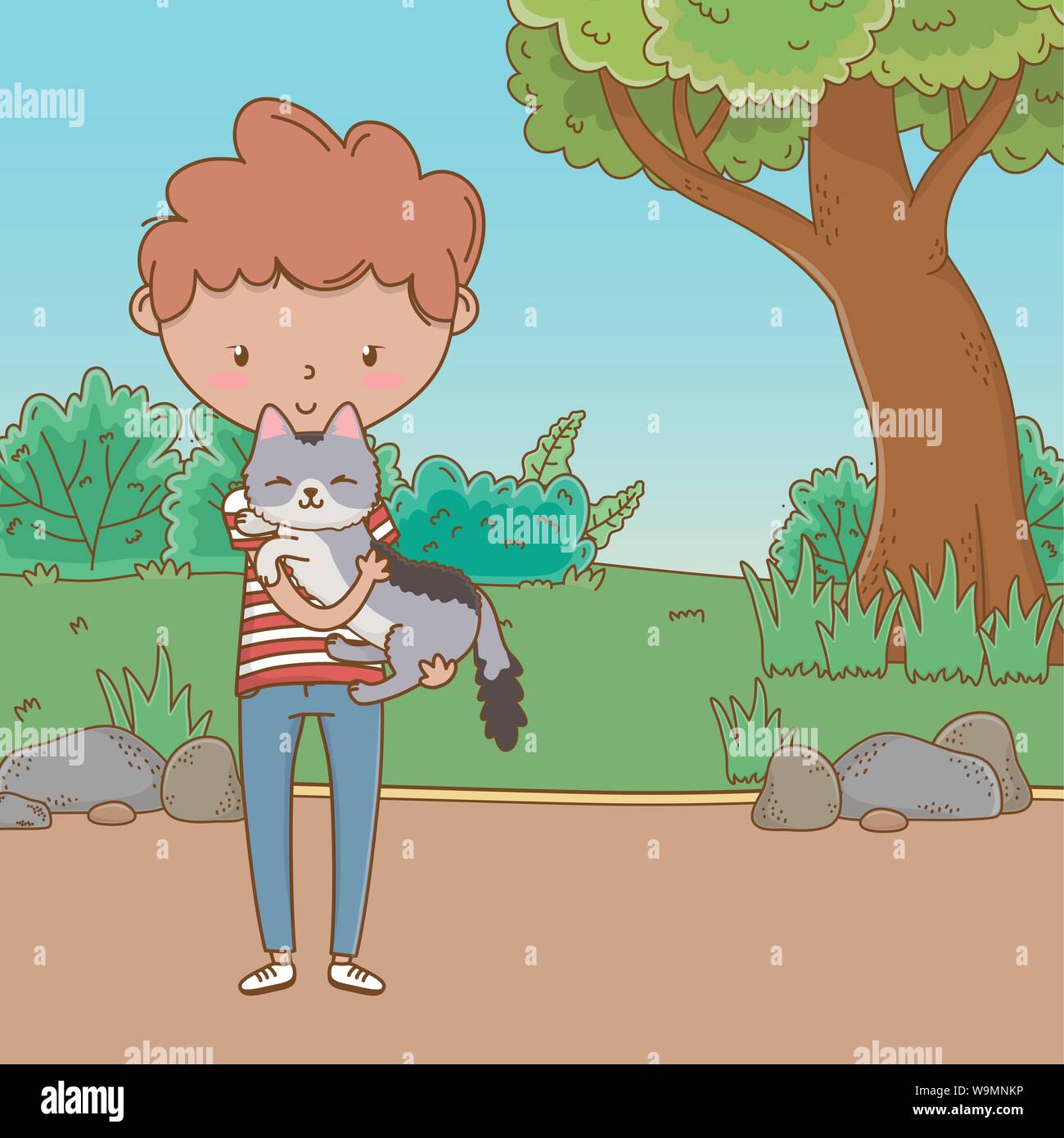 Boy with cat cartoon design, Mascot pet animal domestic cute life ...