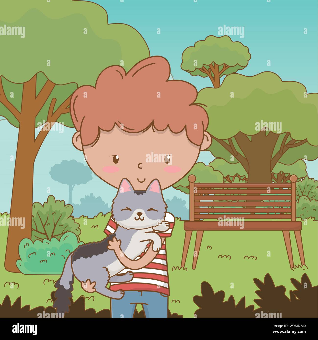Boy with cat cartoon design, Mascot pet animal domestic cute life ...