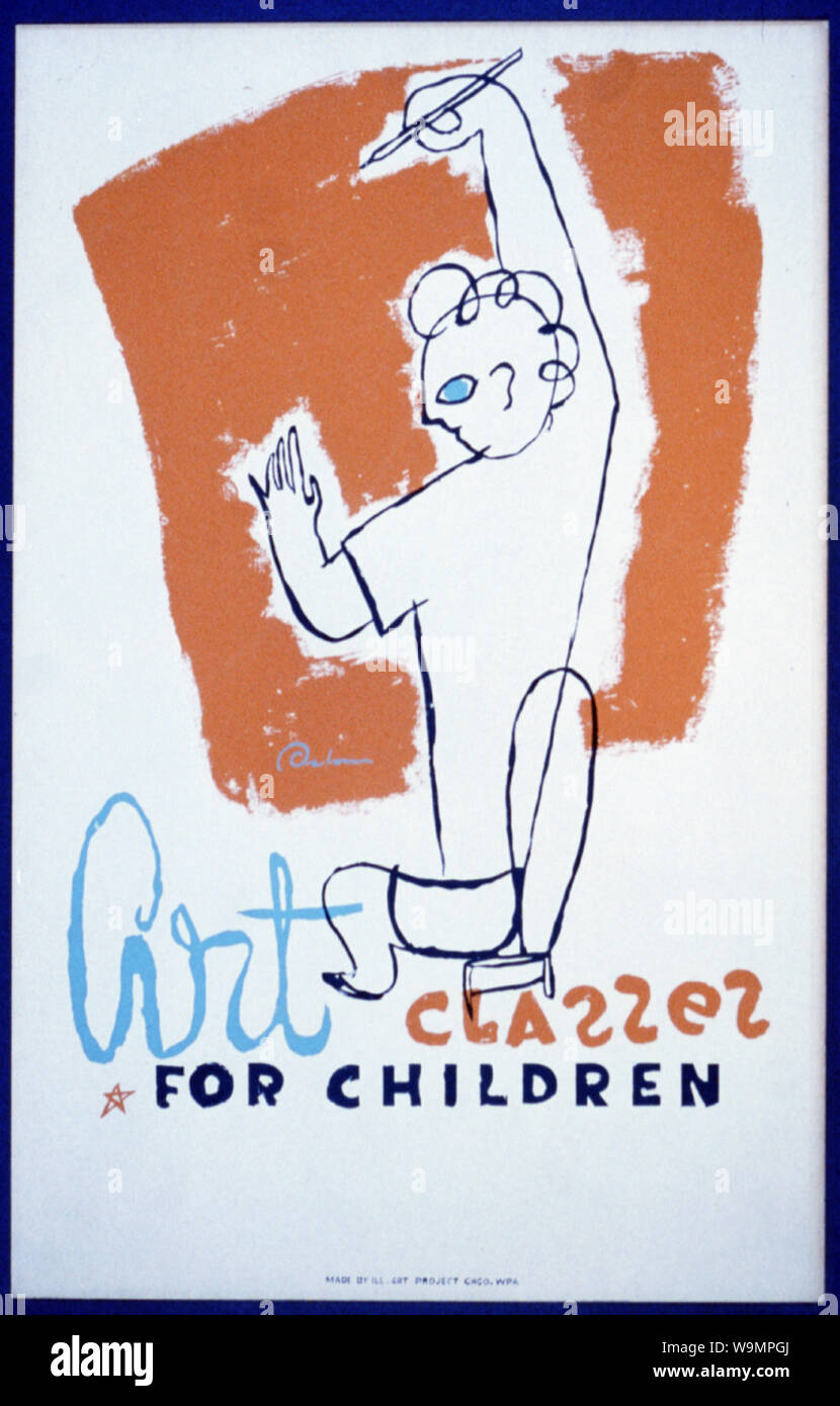 Art classes for children Abstract: Poster showing a child drawing Stock ...