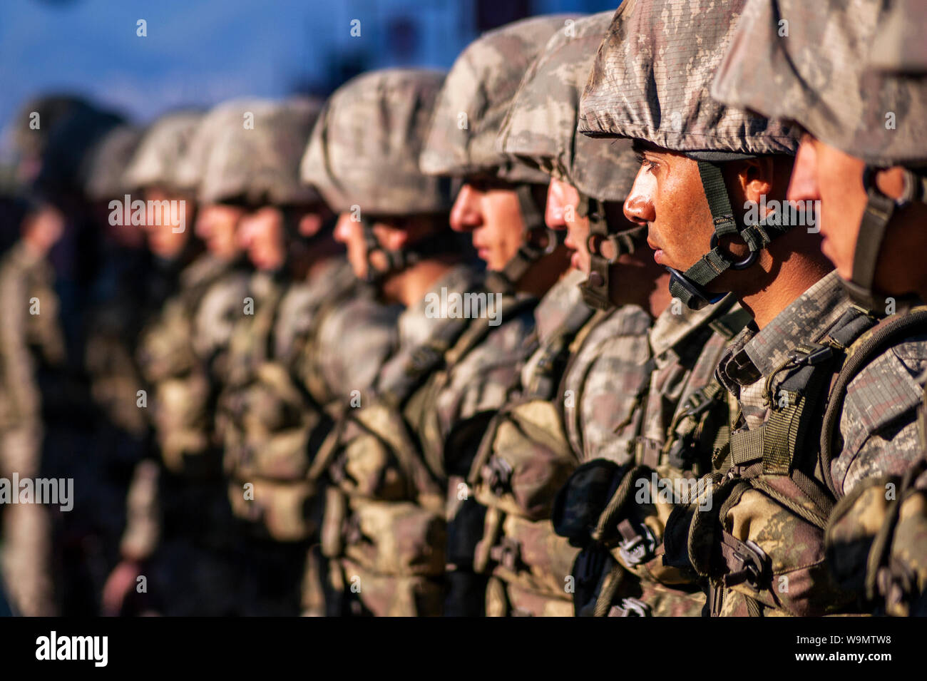 Izmir, Turkey - October 29, 2015. Soldiers are waiting in line ...