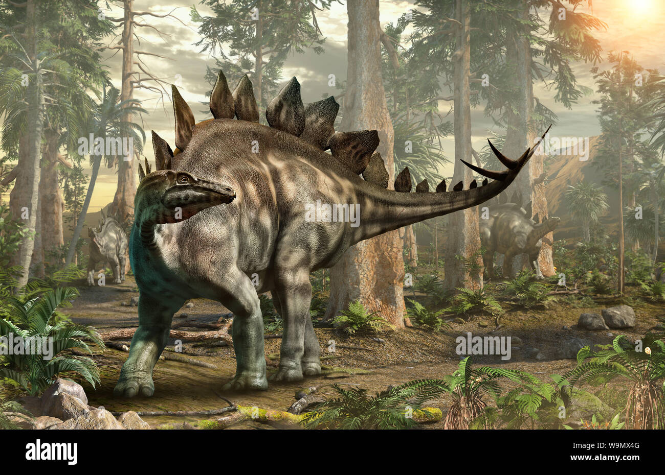 Stegosaurus forest scene 3D illustration Stock Photo - Alamy