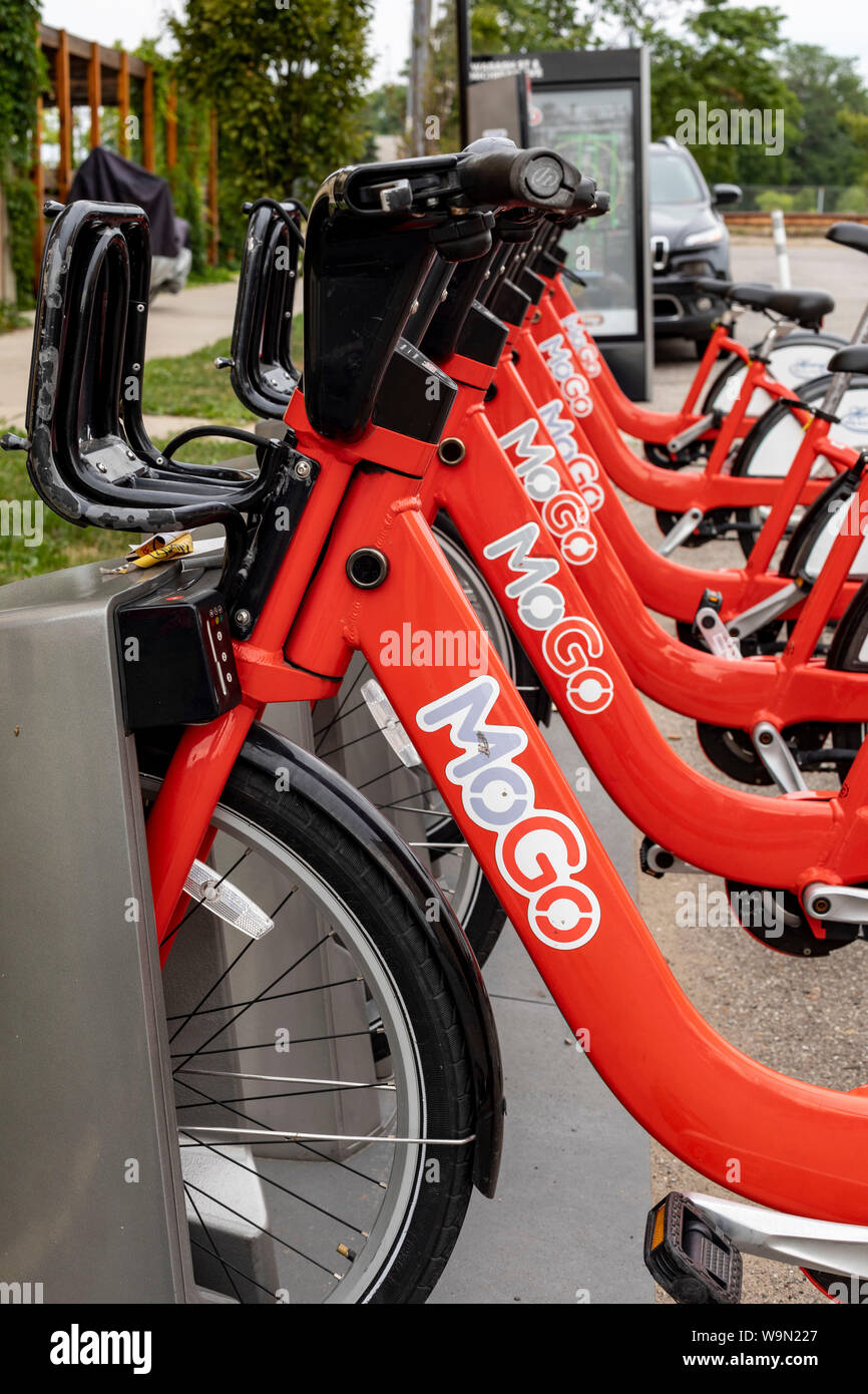 Detroit, Michigan - Parked bicycles, part of MoGo, Detroit's bicycle ...