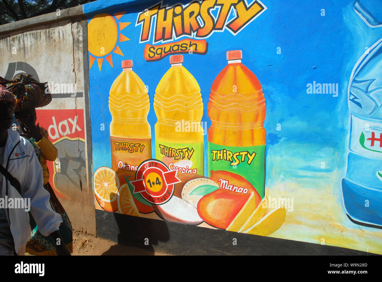 Thirsty Squash Ad painted on wall in Lilongwe, Malawi, Africa Stock ...