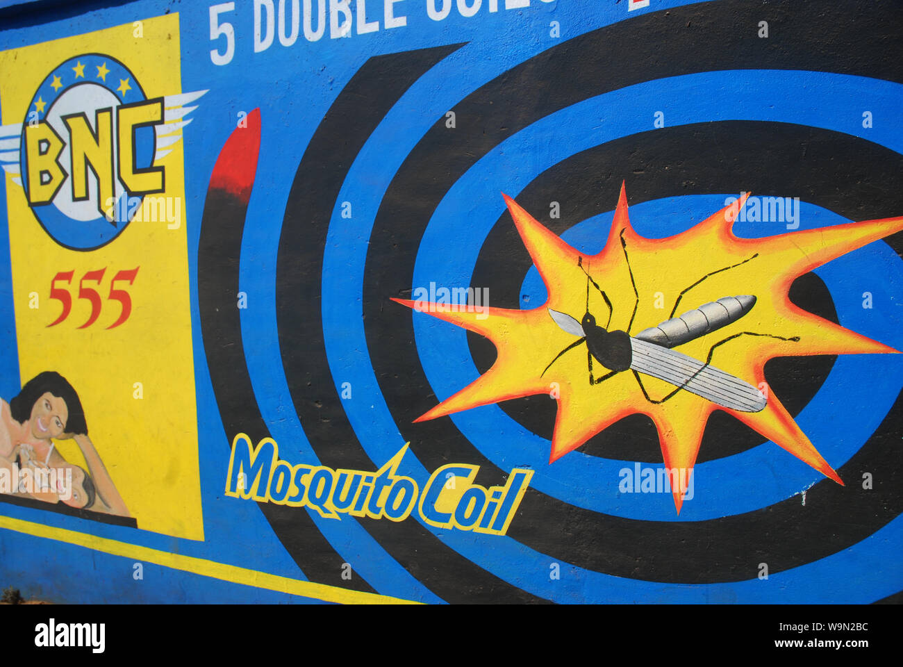 Mosquito Coil ad painted advert on wall in Lilongwe, Malawi, Africa ...