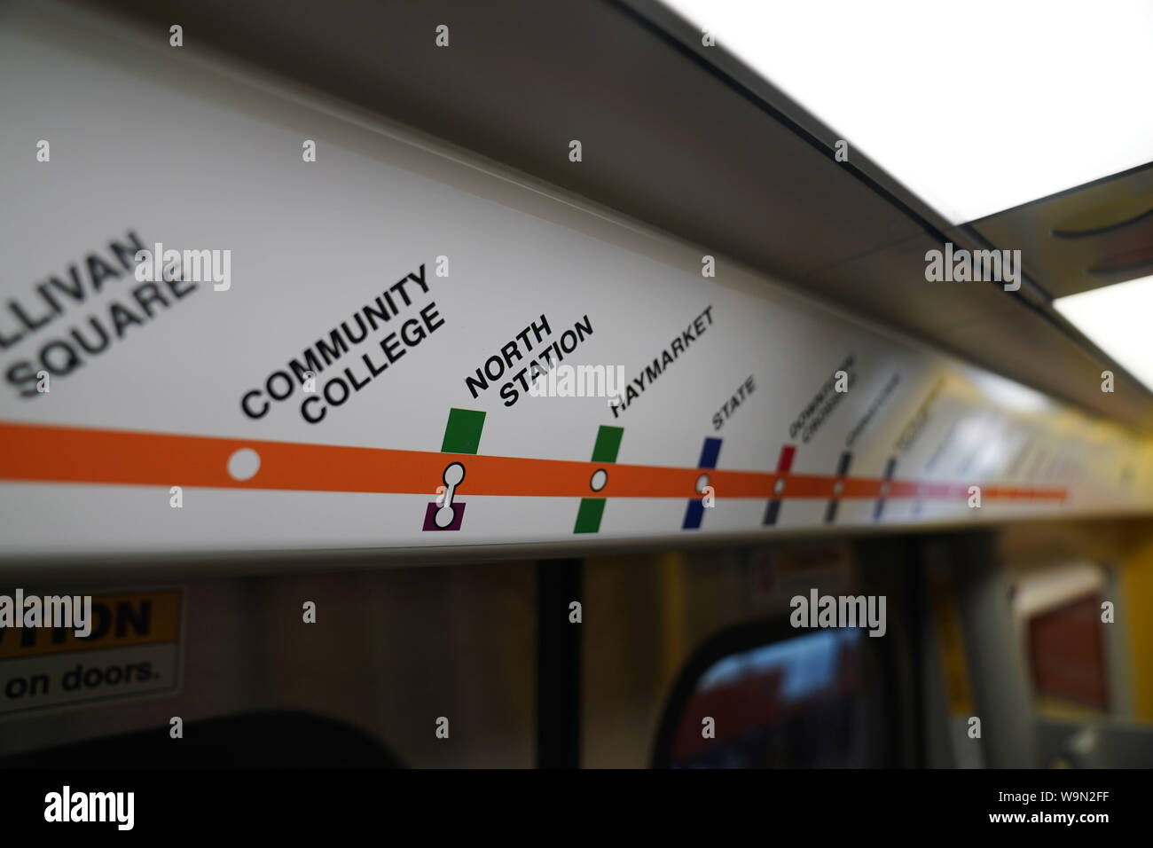 Boston, USA. 14th Aug, 2019. A subway line diagram is seen in a new ...