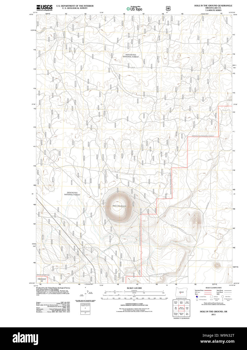 USGS Topo Map Oregon Hole In The Ground 20110818 TM Restoration Stock ...