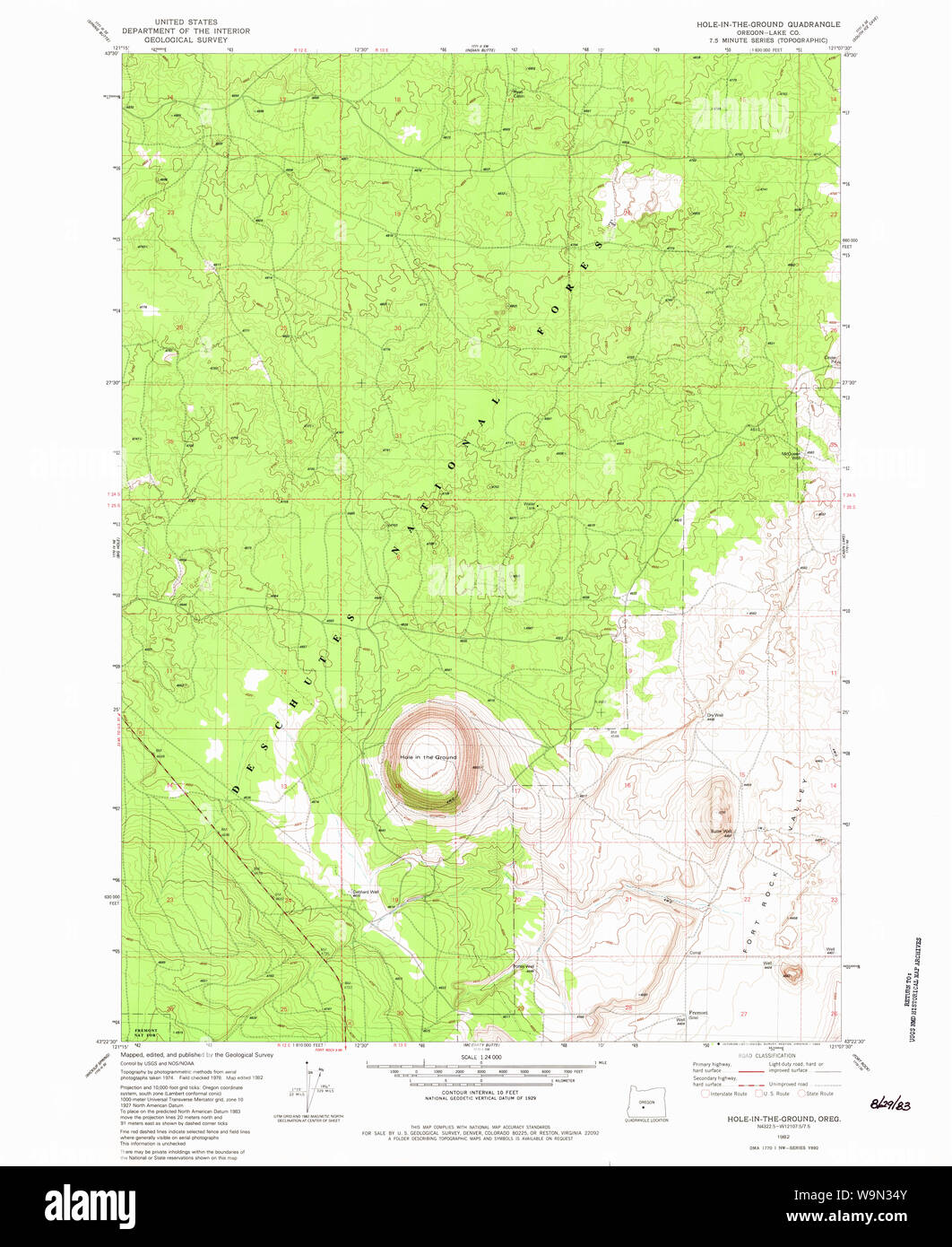 USGS Topo Map Oregon Hole-In-The-Ground 280223 1982 24000 Restoration ...