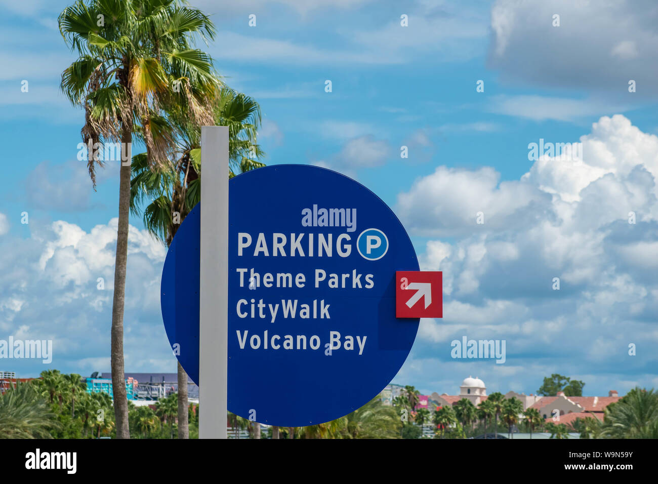 Orlando, Florida. August 07, 2019. Top view of palm trees and Parking ...