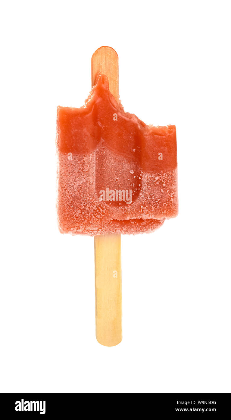 half eaten red color popsicle on a white background Stock Photo - Alamy