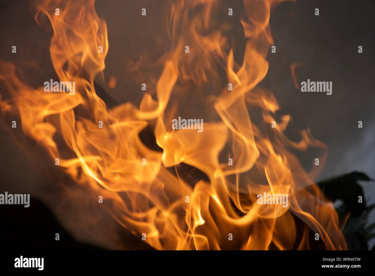 Fire: dancing flames rising from a garden bonfire Stock Photo - Alamy