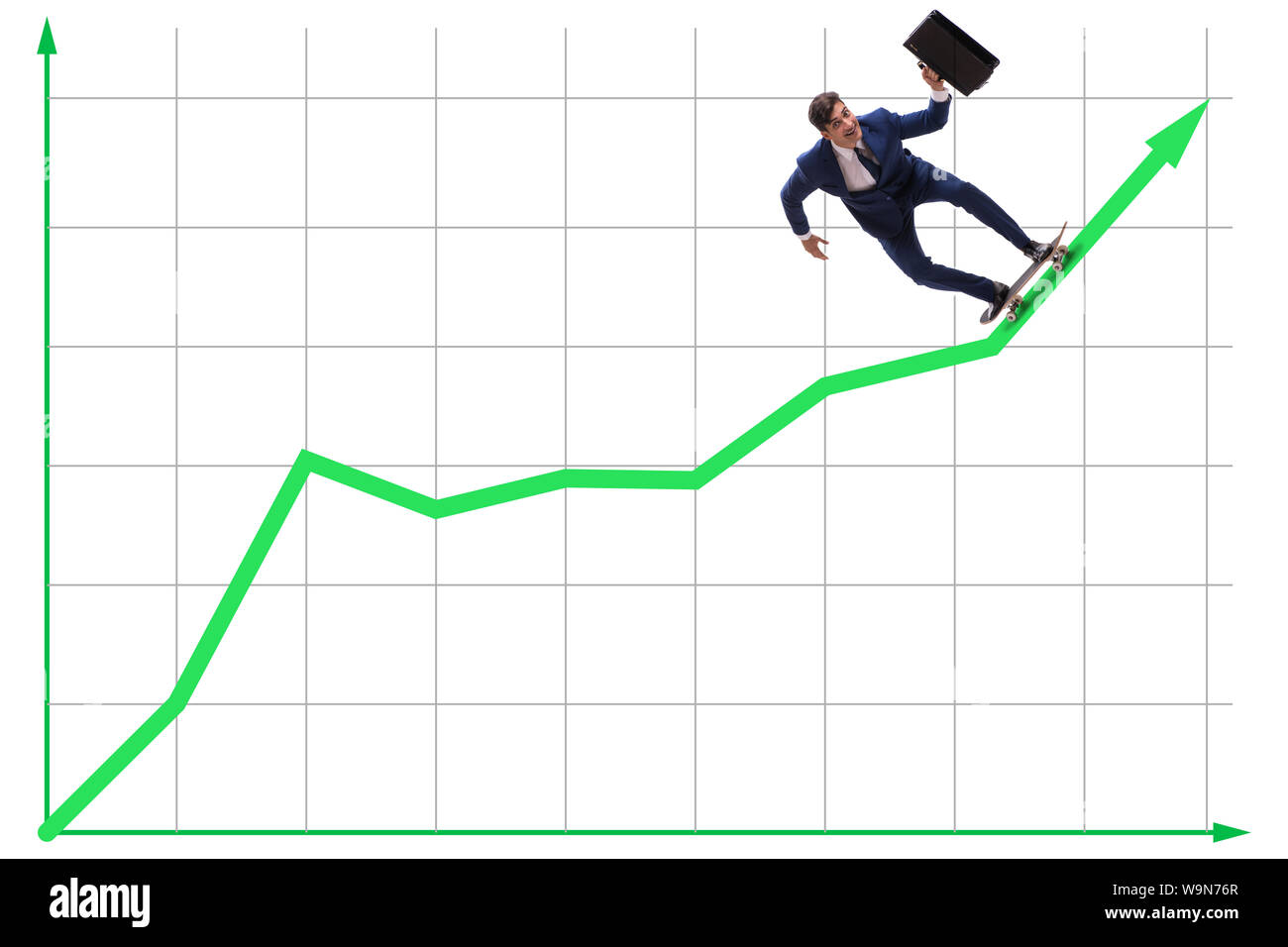 The businessman riding skateboard on financial graph Stock Photo - Alamy