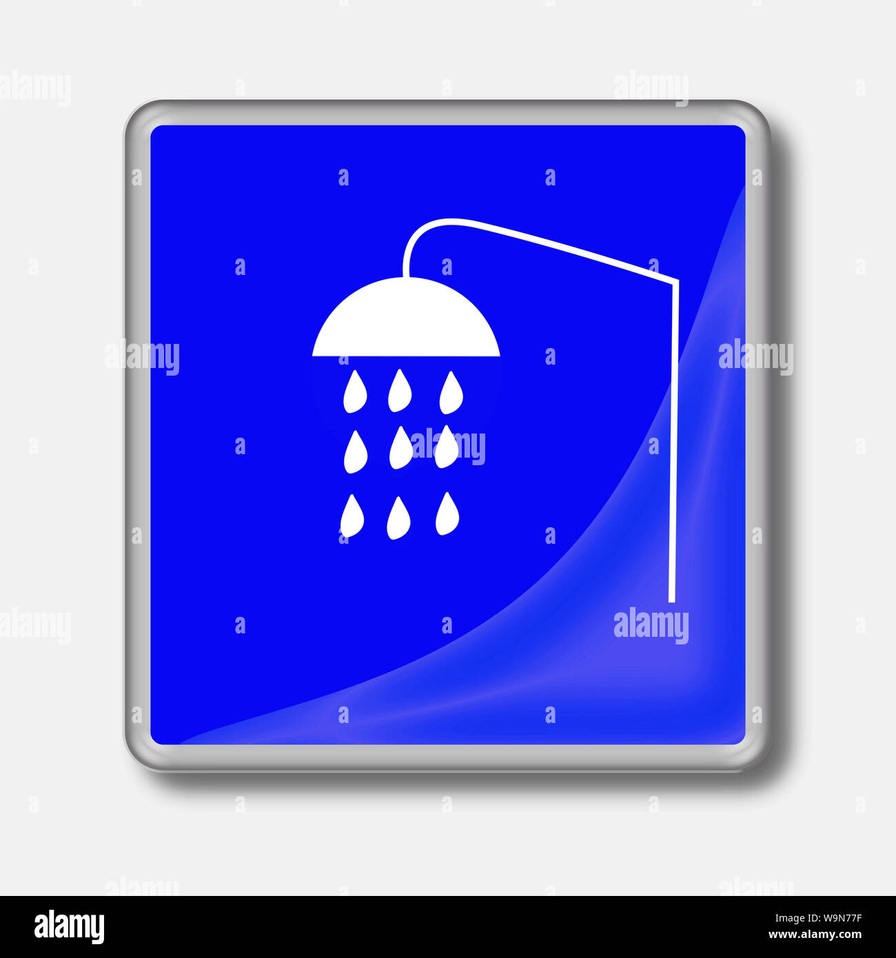 Illustration.Web blue button with silver frame, reflection and shower ...