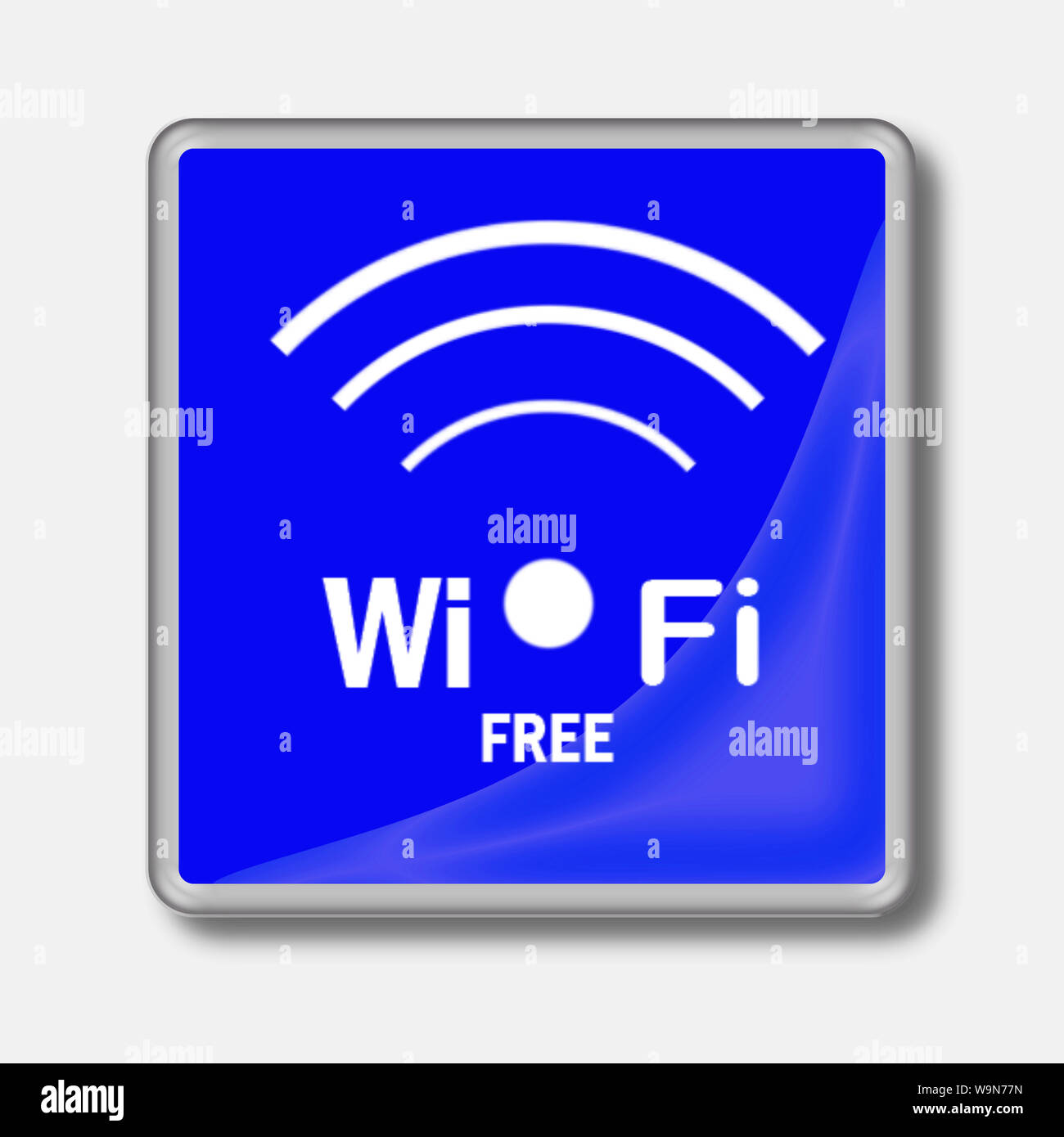 Illustration.Web blue button with silver frame, reflection and Wi-Fi ...