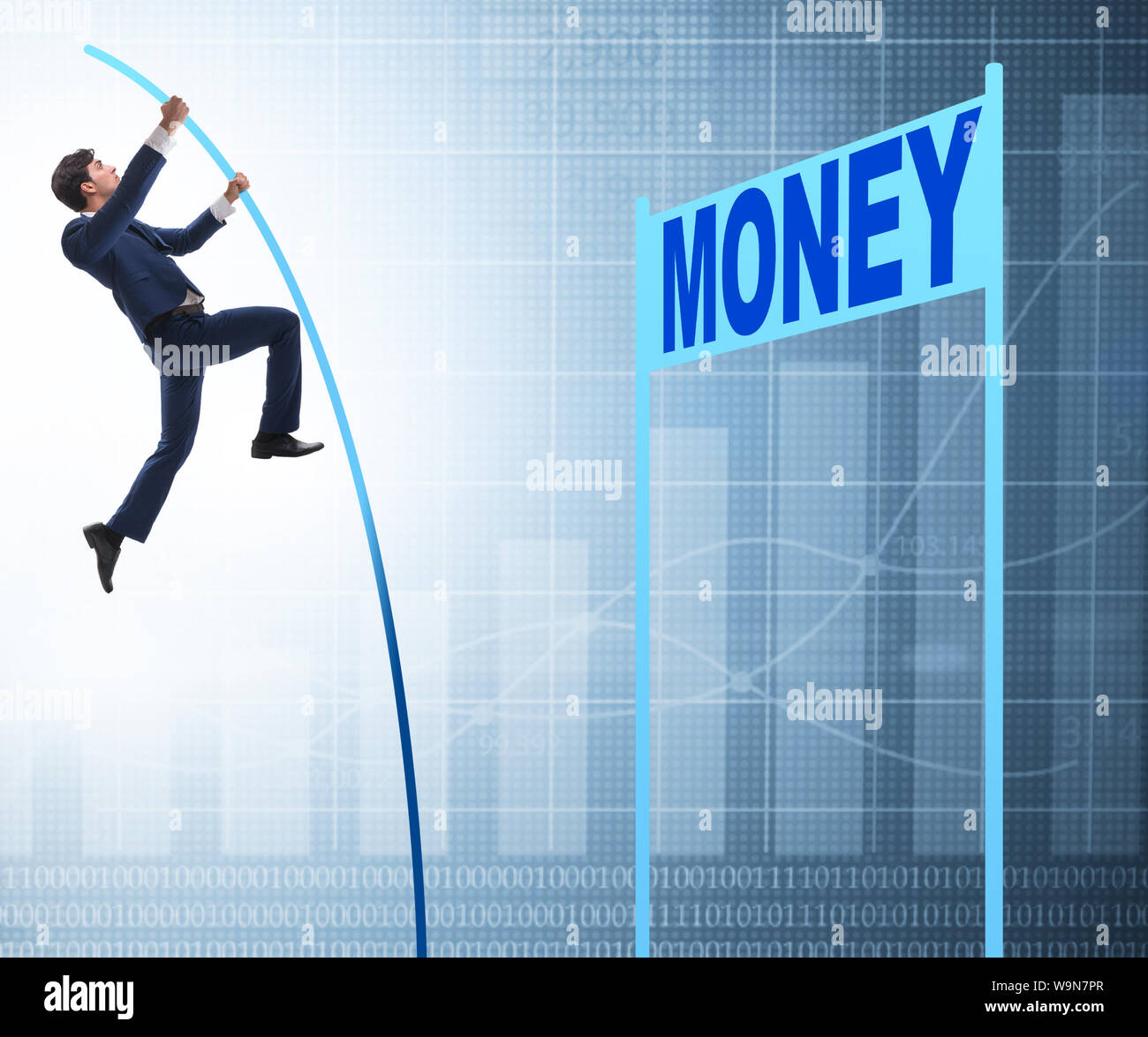 The businessman jumping over money in business concept Stock Photo - Alamy