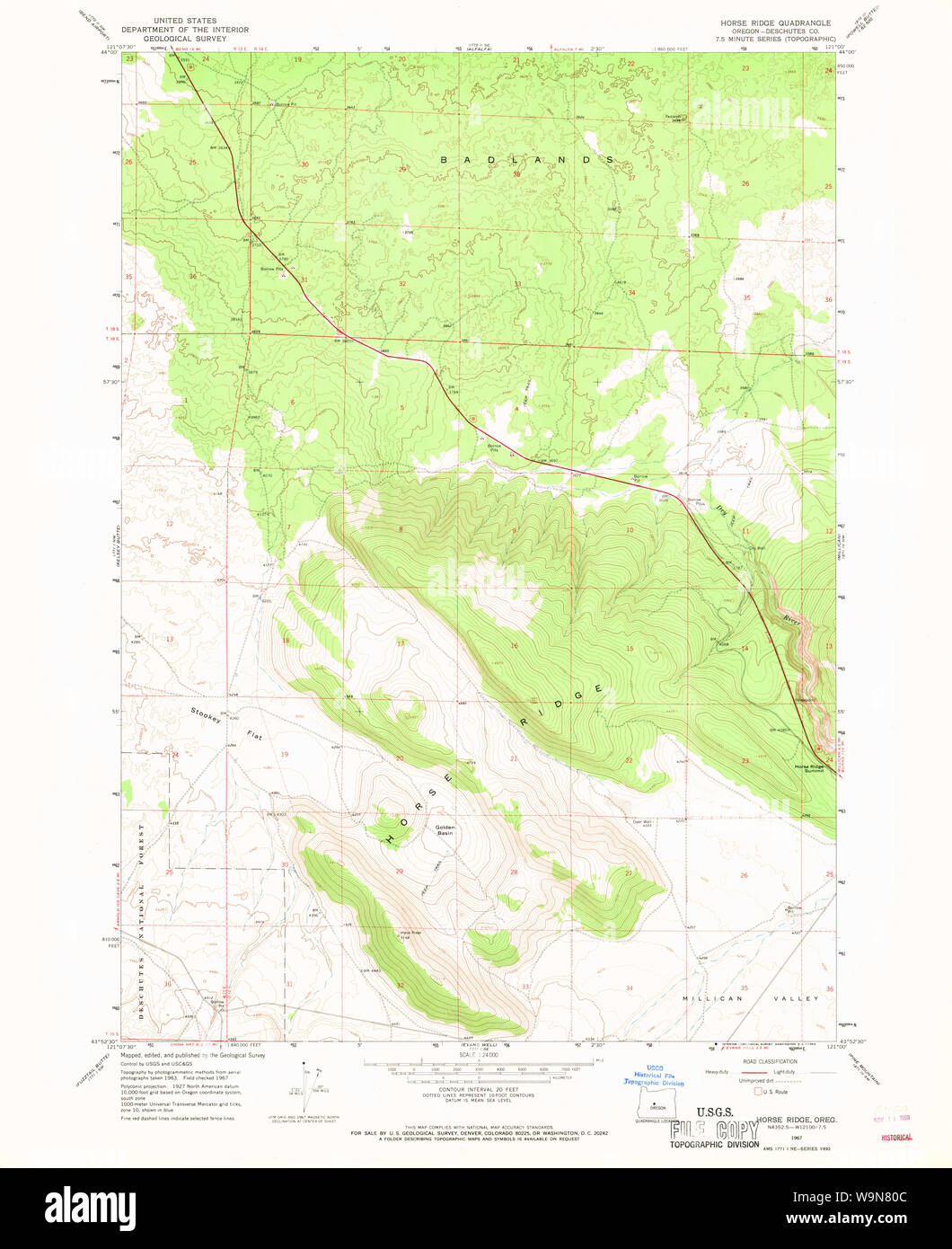 USGS Topo Map Oregon Horse Ridge 280245 1967 24000 Restoration Stock ...