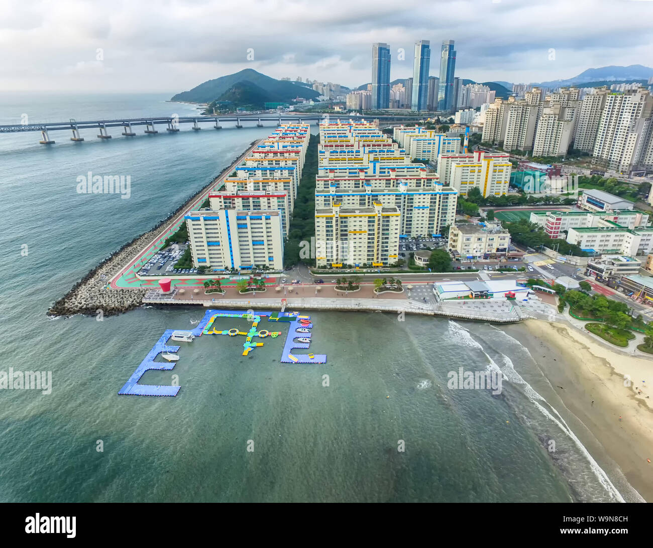 Aerial View of Cloudy Summer Morning of Gwangalli Beach, Busan, South ...