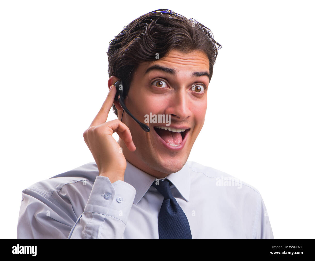 The man with headset isolated on white background Stock Photo - Alamy