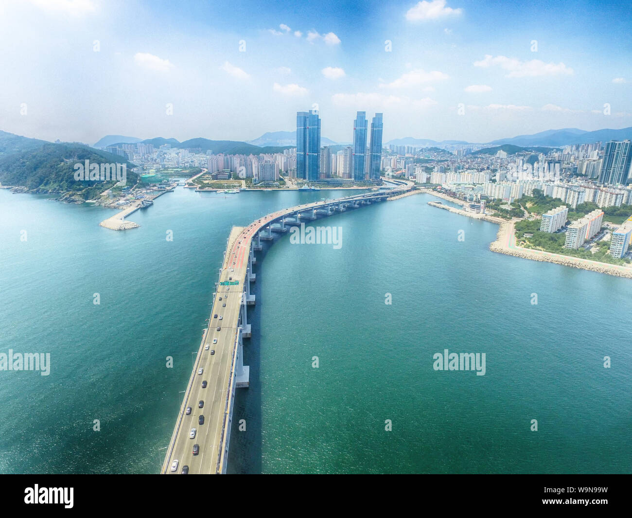 Aeril View of Sunny Summer Gwangandaegyo Bridge, Busan, South Korea ...