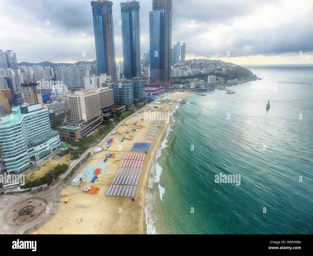 Aerial View of Cloudy Summer Morning of Haeundae Beach, Busan, South ...