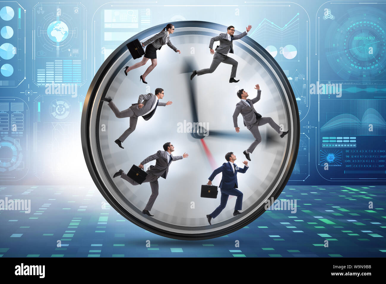 The man and woman running on clock Stock Photo - Alamy