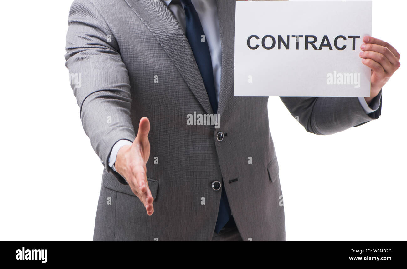 Businessman in employment contract concept isolated on white background ...