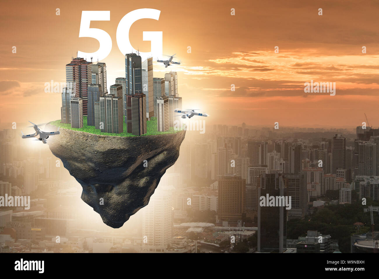 The concept of 5g technology with floating island Stock Photo - Alamy