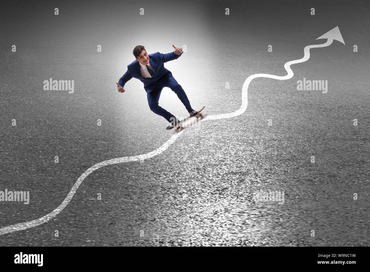 The businessman riding skateboard on financial graph Stock Photo - Alamy
