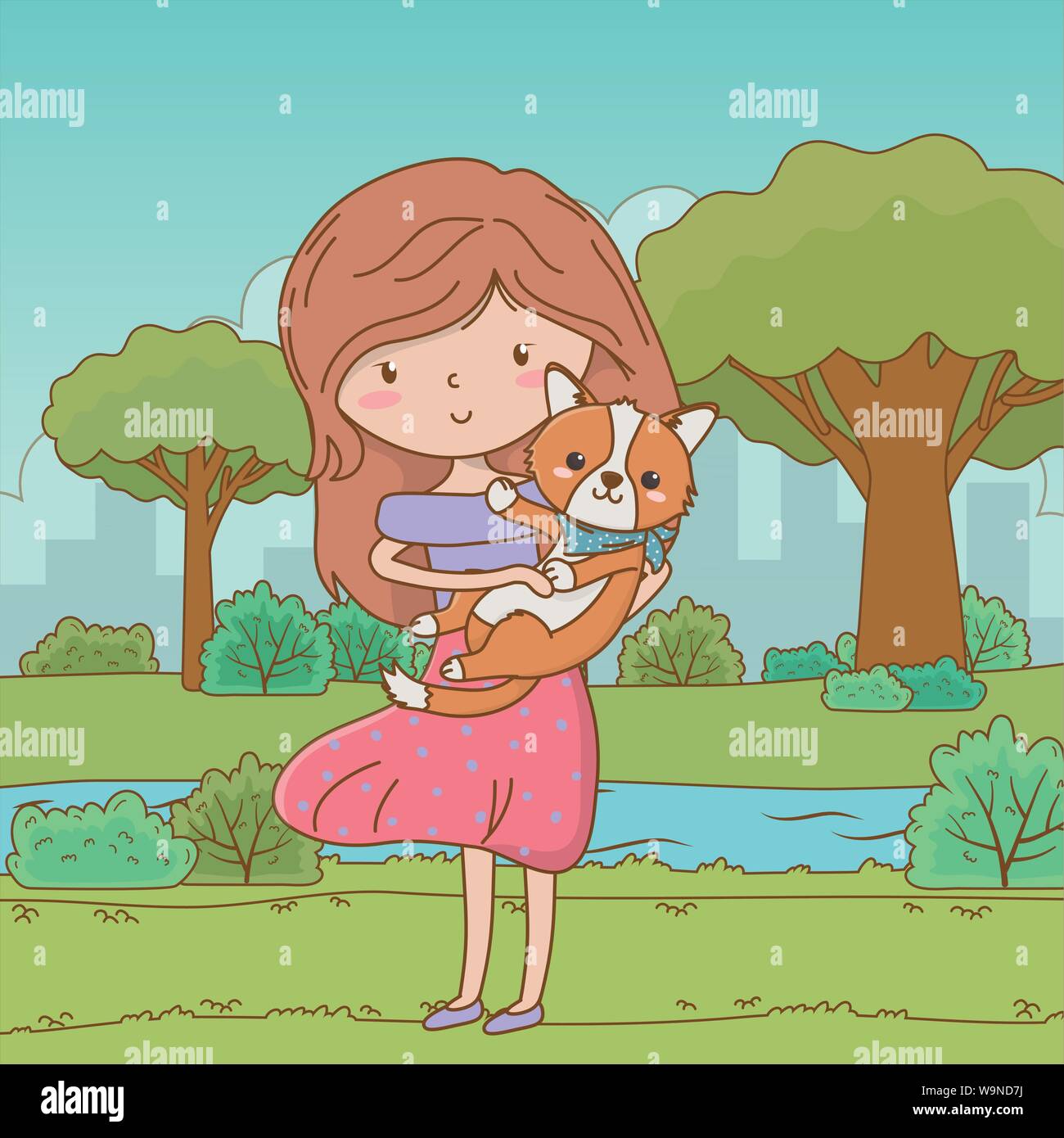 Girl with dog cartoon design, Mascot pet animal nature cute and puppy ...