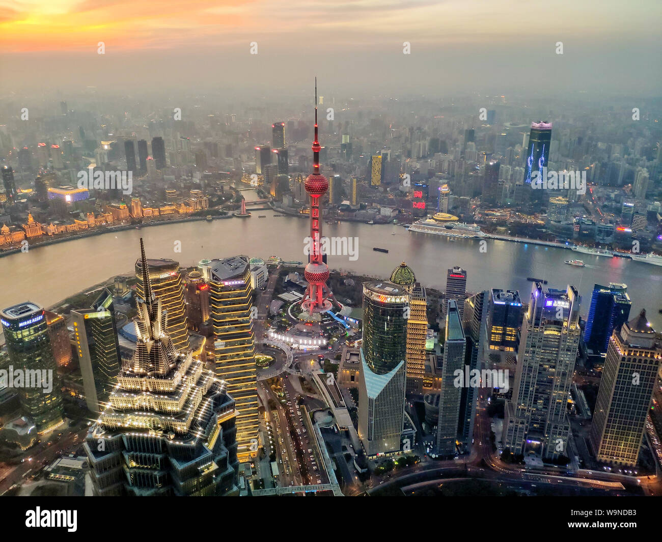 Shanghai, China; April 1, 2019: Aerial view of Shanghai skyline at ...